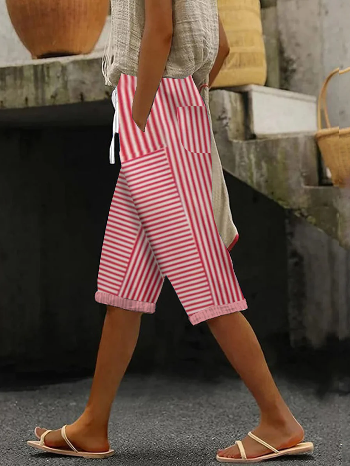 Casual Striped Fifth Pants Pant | noracora