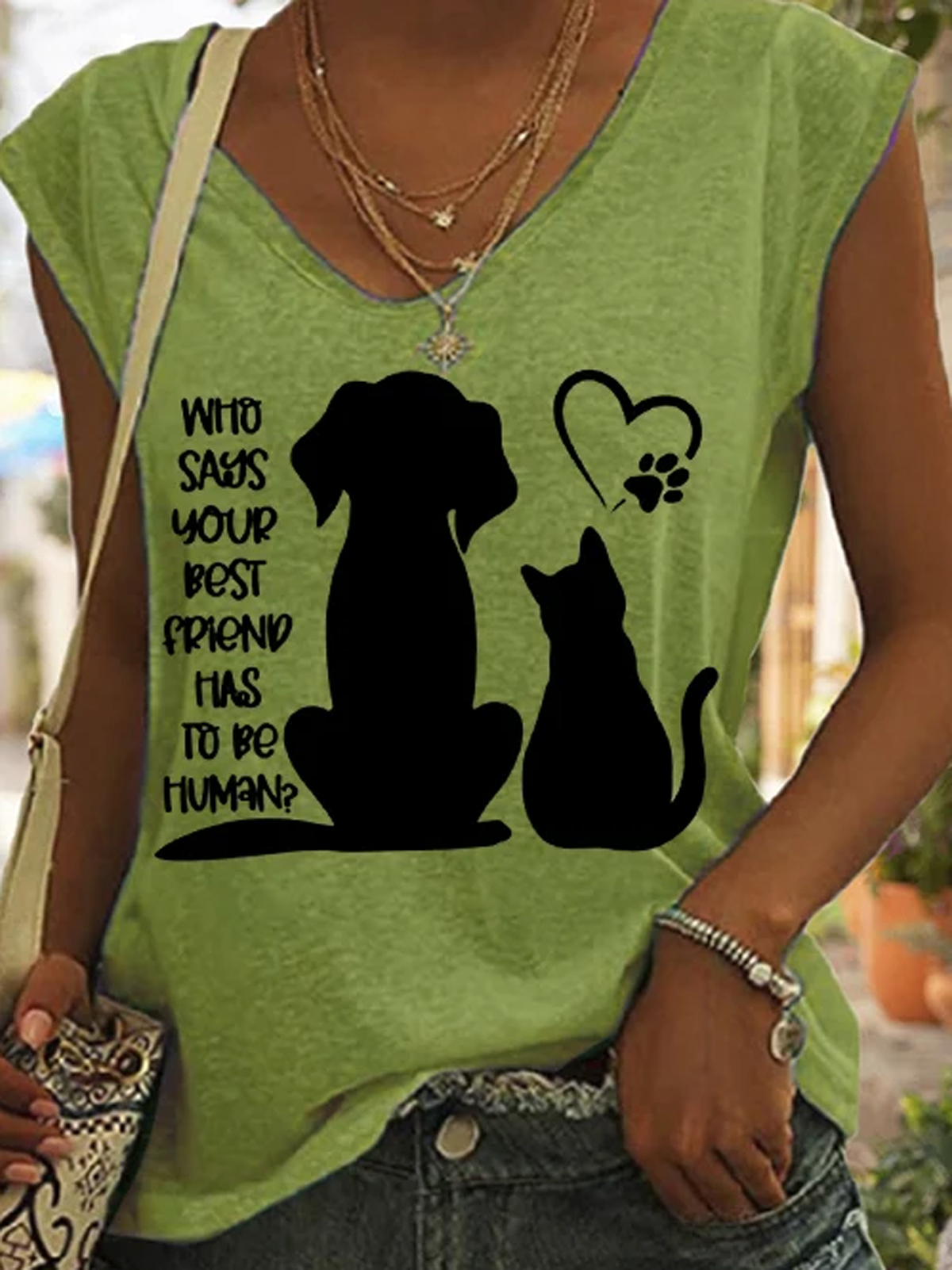 Casual V Neck Dog Tank Top | noracora