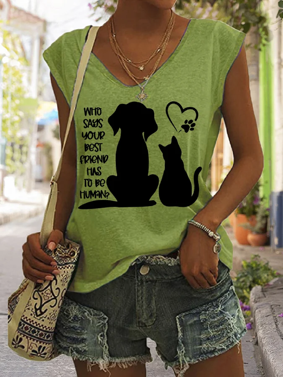 Casual V Neck Dog Tank Top | noracora