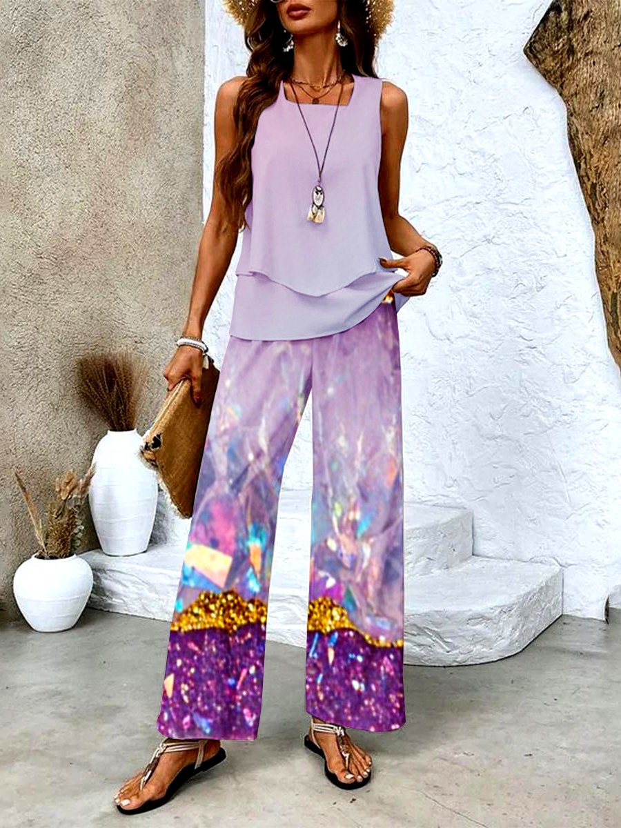 Women Floral Two-Piece Set Daily Sleeveless Casual Summer Matching Set ...