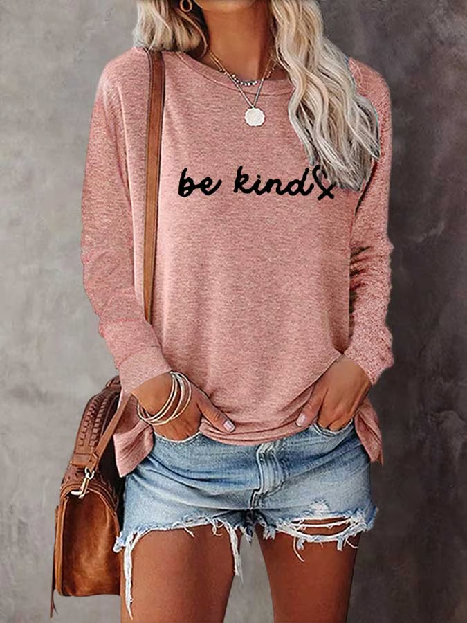 Crew Neck Long Sleeve Text Letters Regular Medium Elasticity Loose ...