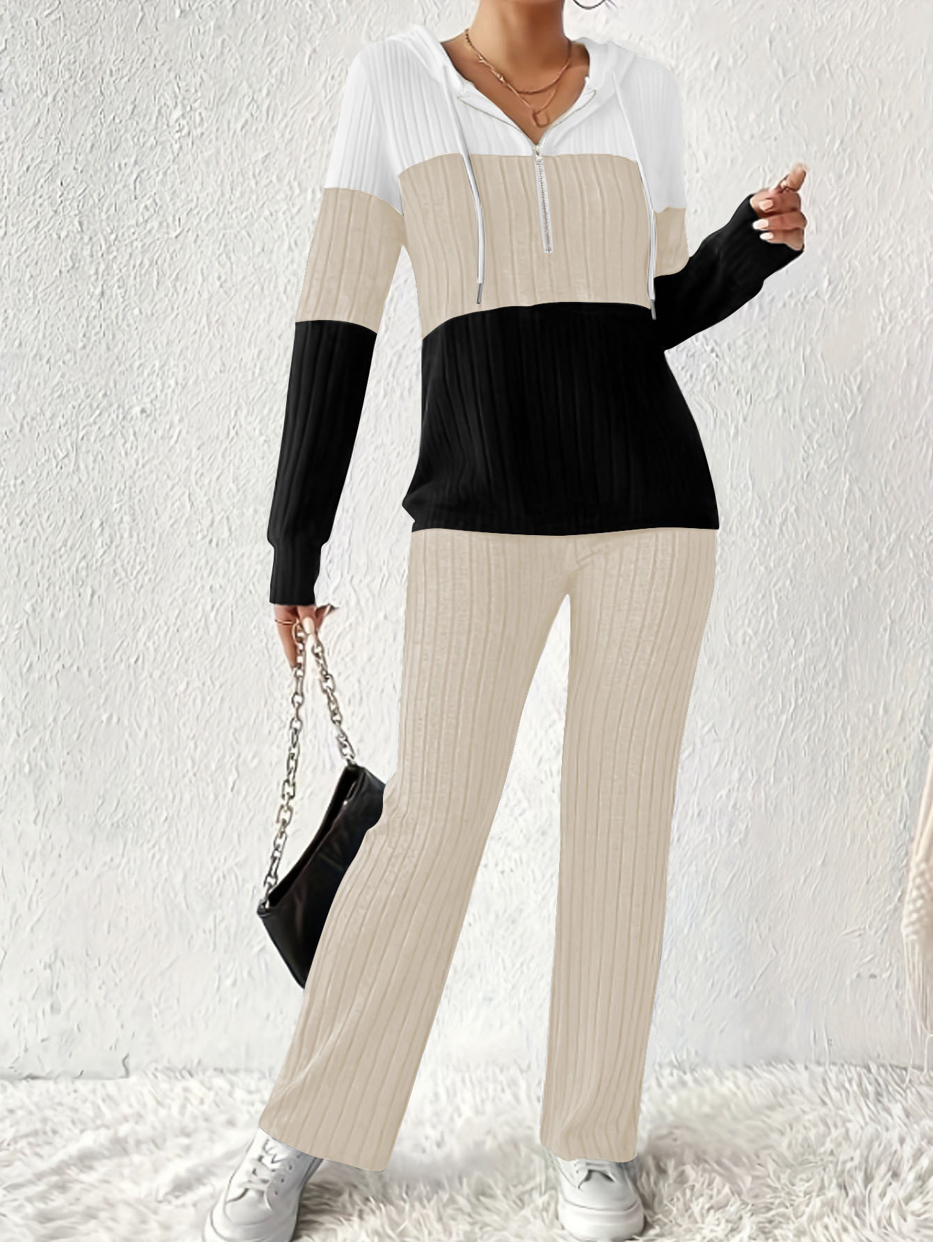 Women Color Block Two-Piece Set Daily Long Sleeve Casual Spring/Fall ...