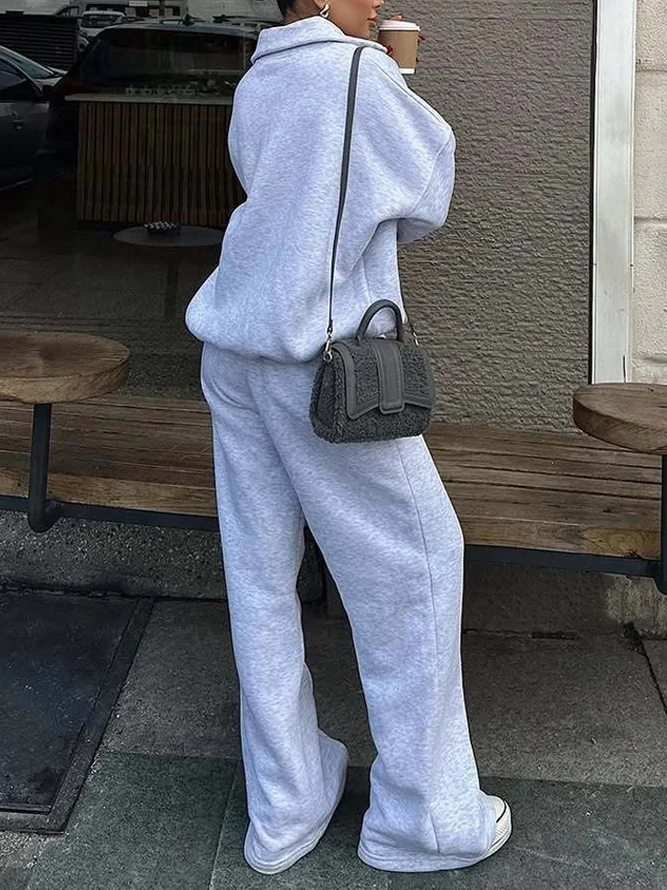 Women Plain Two-Piece Set Daily Long Sleeve Casual Spring/Fall Top With ...