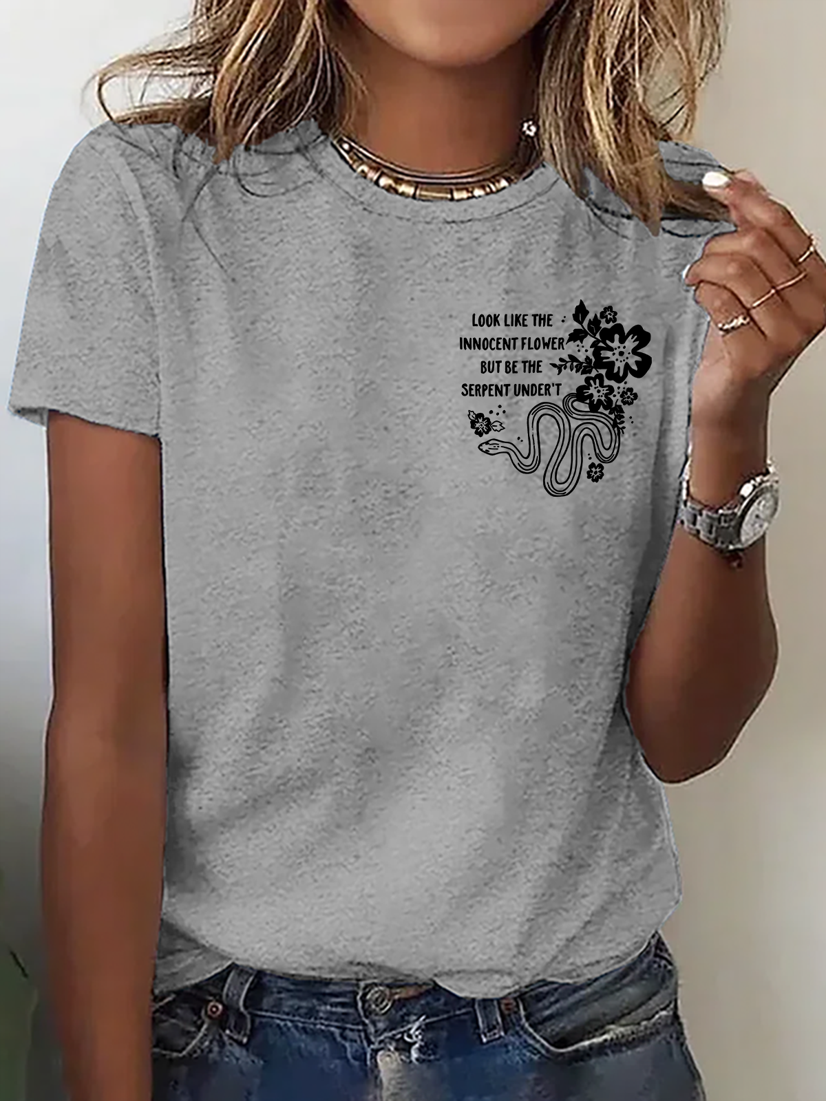 Casual Text Letters Crew Neck Short Sleeve T-shirt | noracora