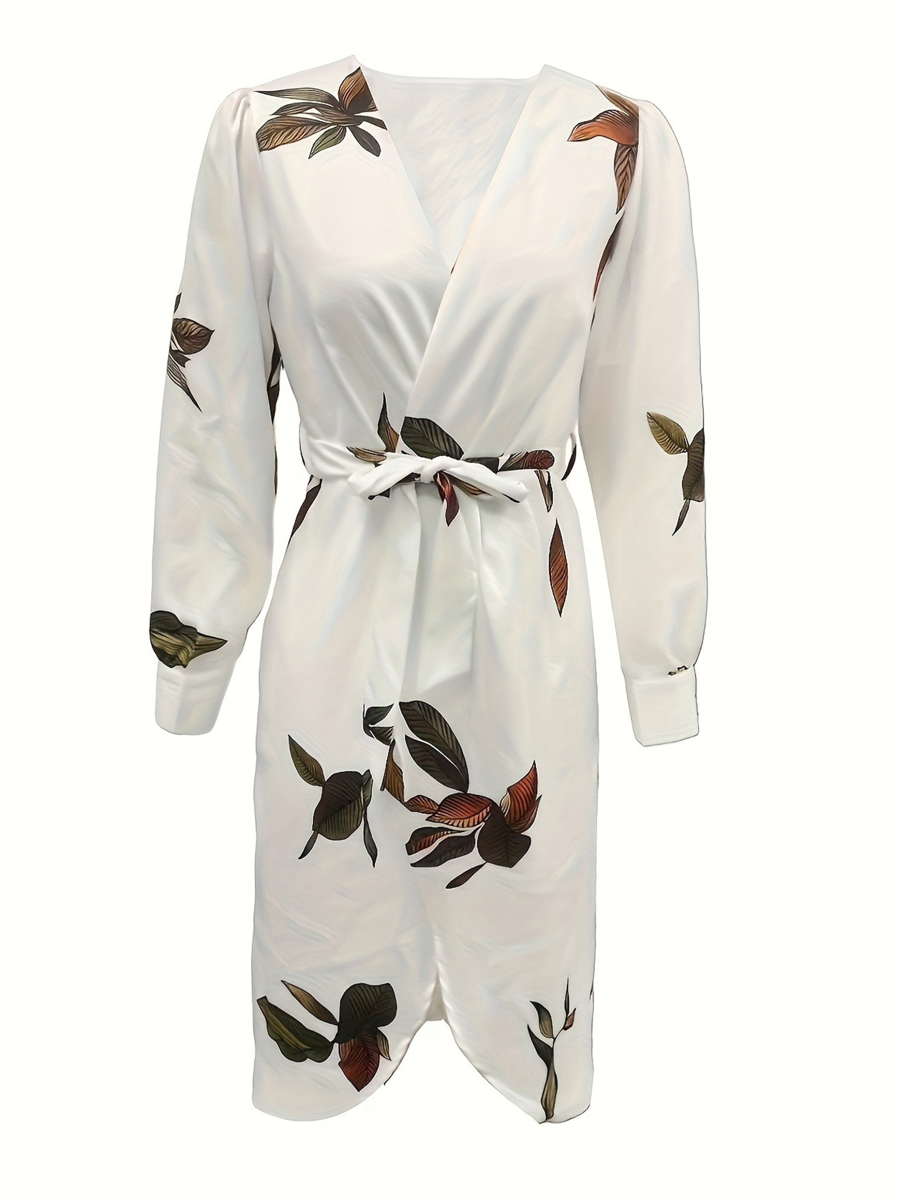 Women Floral Pattern Spring/Fall Dress V Neck Long Sleeve Fit & Flare ...