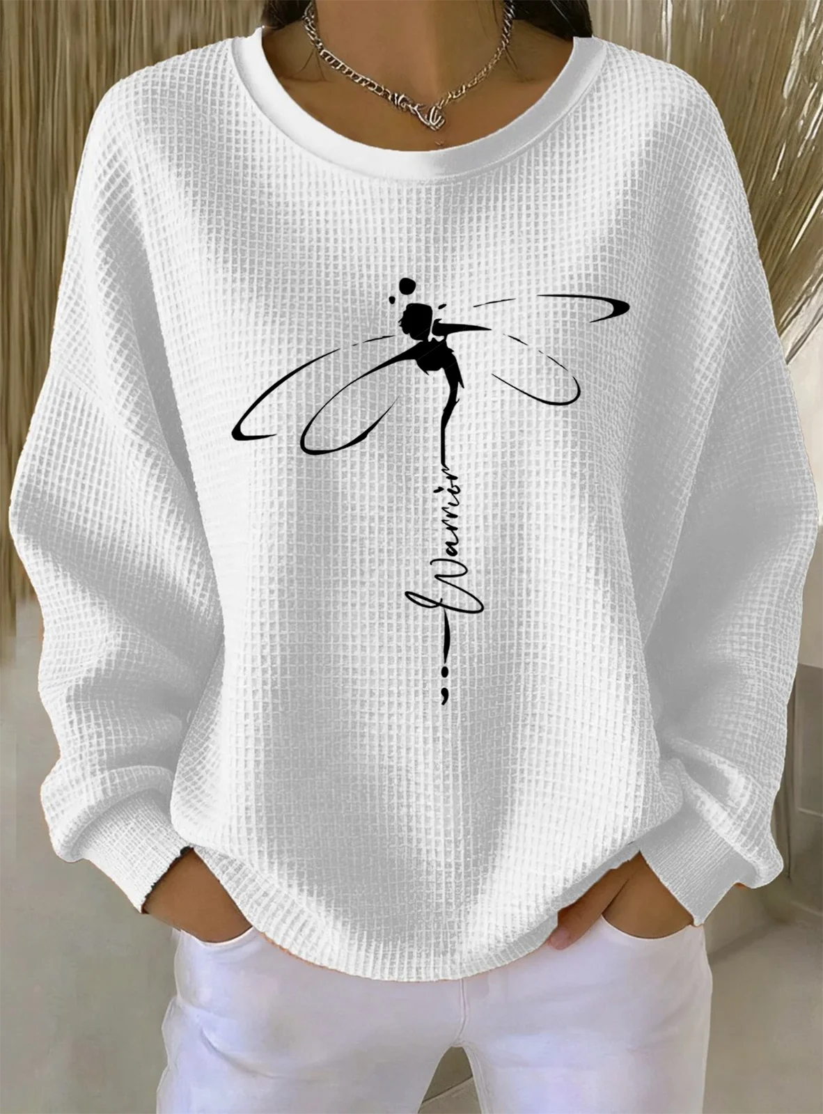Casual Dragonfly Crew Neck Long Sleeve T-shirt | noracora