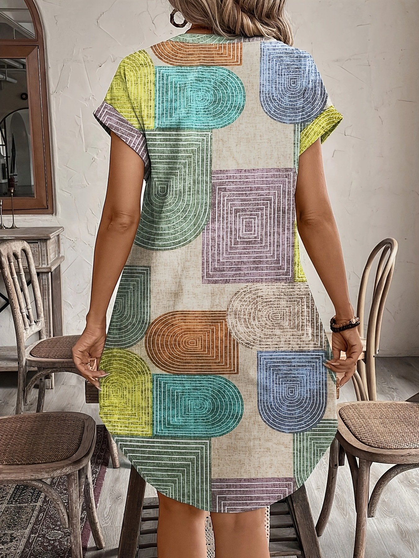 Women Striped Summer Dress Short Sleeve H-Line Dress | noracora