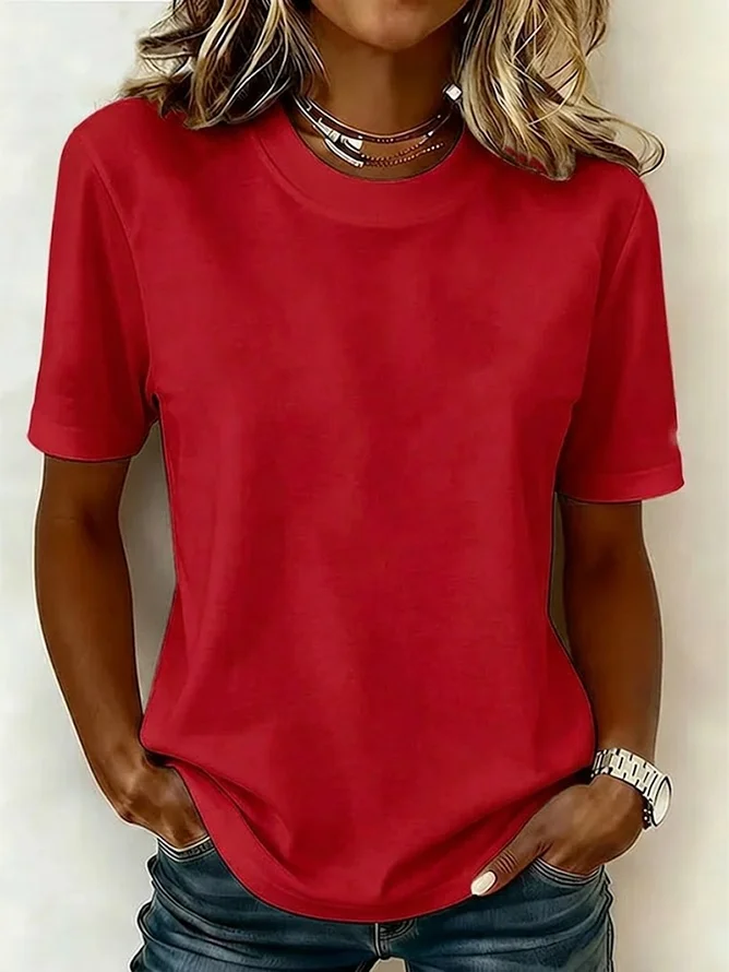 Casual Plain Crew Neck Short Sleeve T-shirt | noracora
