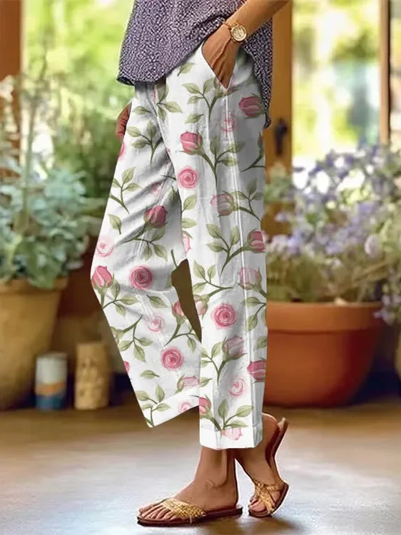 Women Floral Long Pants Casual Spring/Fall Trousers | noracora
