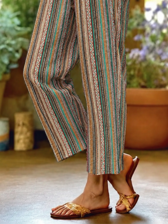 Women Ethnic Geometry Long Pants Vintage Spring/Fall Trousers | noracora