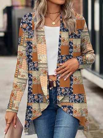 Wrap Long Sleeve Floral Regular Micro-Elasticity Loose Kimono For Women ...