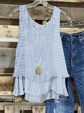 Casual V Neck Striped Tank Top Folds | noracora