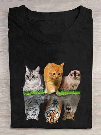 Casual Cat Crew Neck Long Sleeve T-shirt | noracora