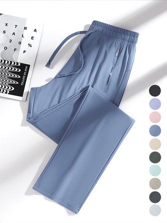 Casual Plain Long Elastic Waist Zipper Pant | noracora