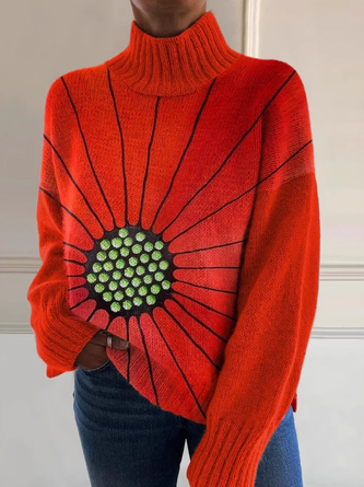 Casual Turtleneck Abstract Art Pattern Sweatshirt | noracora