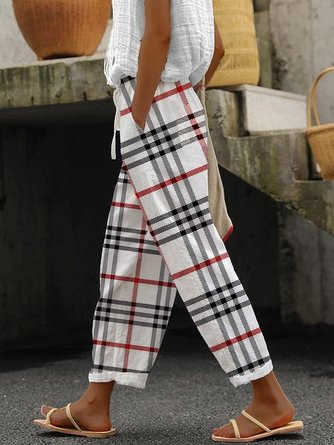 Casual Plaid Printing Comfy Cotton Long Pants | noracora