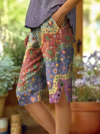 Women Floral Fifth Pants Pants Casual Summer Trousers | noracora