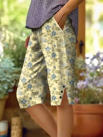 Women Floral Fifth Pants Pants Casual Summer Trousers | noracora