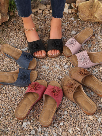 Vintage Plain Slip On Block Heel Back Empty Shoes Split Joint | noracora