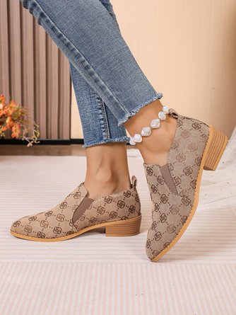 Vintage Geometric Slip On Block Heel Shallow Shoes | noracora