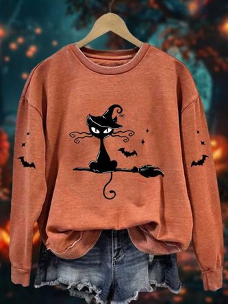 Vintage Crew Neck Cat Sweatshirt | noracora