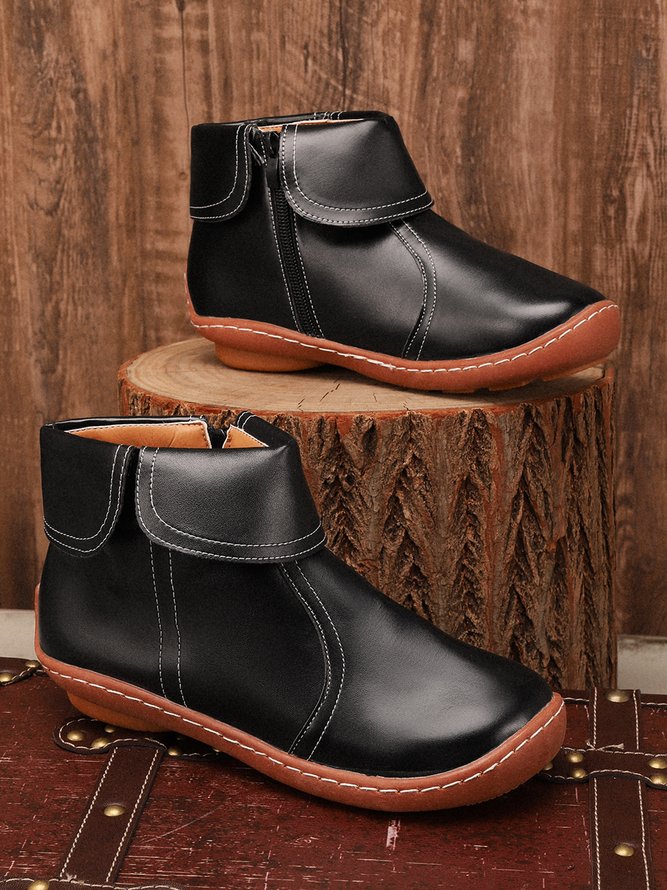 Women Casual Plain All Season Commuting Closed Toe PU Vintage Style ...