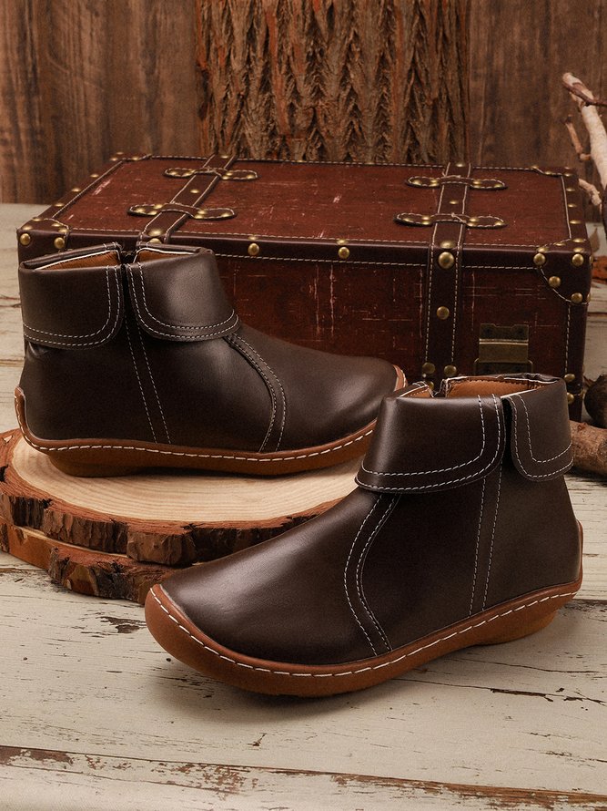 Women Casual Plain All Season Commuting Closed Toe PU Vintage Style ...