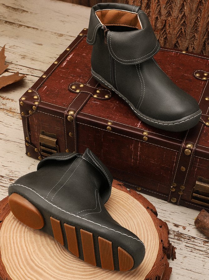 Women Casual Plain All Season Commuting Closed Toe PU Vintage Style ...