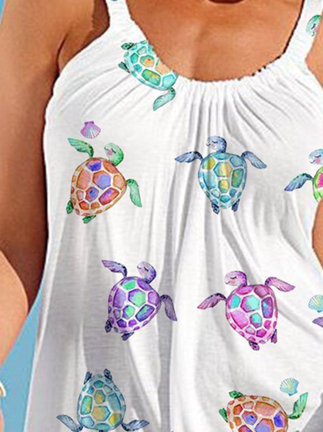 Sea Turtle Print Casual Sleeveless Knitting Dress | noracora