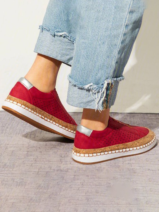 Women Green Slide Hollow-Out Round Toe Casual Pu Sneakers Flats | noracora
