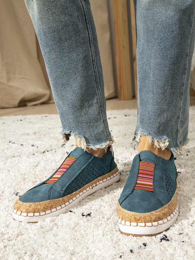 Women Green Slide Hollow-Out Round Toe Casual Pu Sneakers Flats | noracora