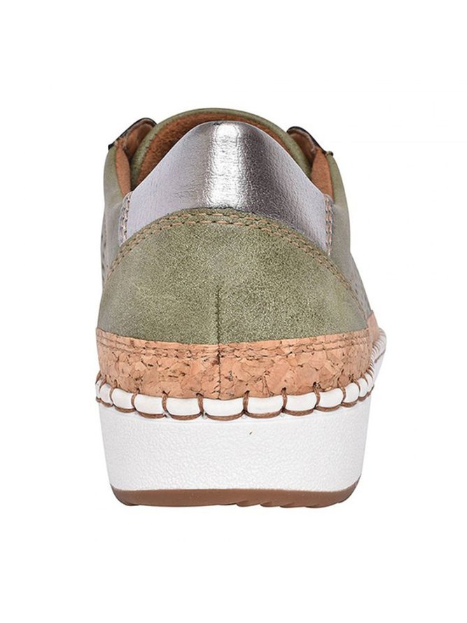 Women Green Slide Hollow-Out Round Toe Casual Pu Sneakers Flats | noracora