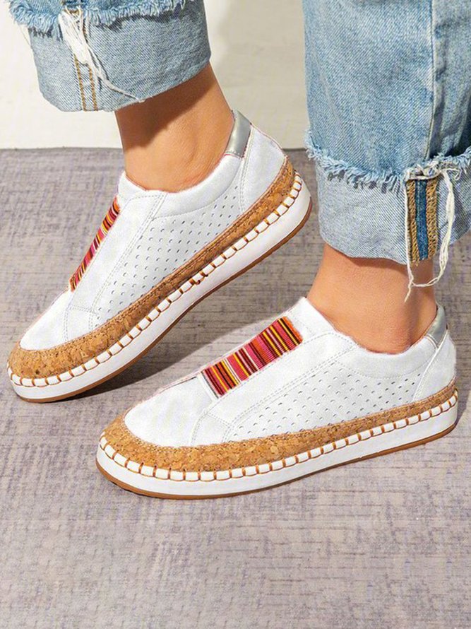 Women Green Slide Hollow-Out Round Toe Casual Pu Sneakers Flats | noracora