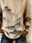 Crew Neck Half Sleeve Landscape Painting Printing Regular Micro ...
